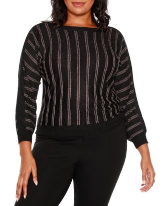 Belldini Plus Metallic Stripe Sweater | Bloomingdale's