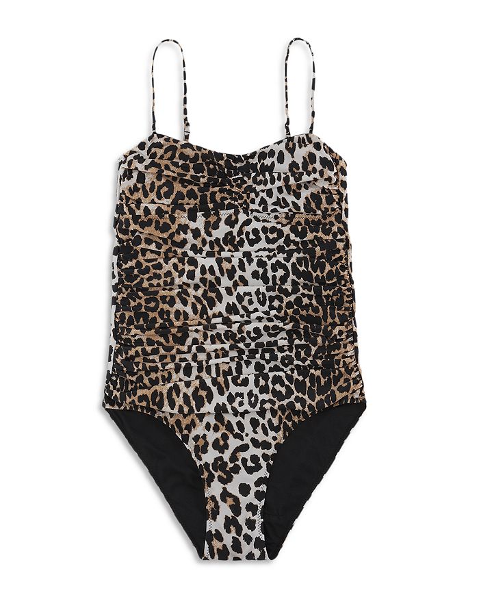 GANNI Animal Print Ruched One Piece Swimsuit | Bloomingdale's