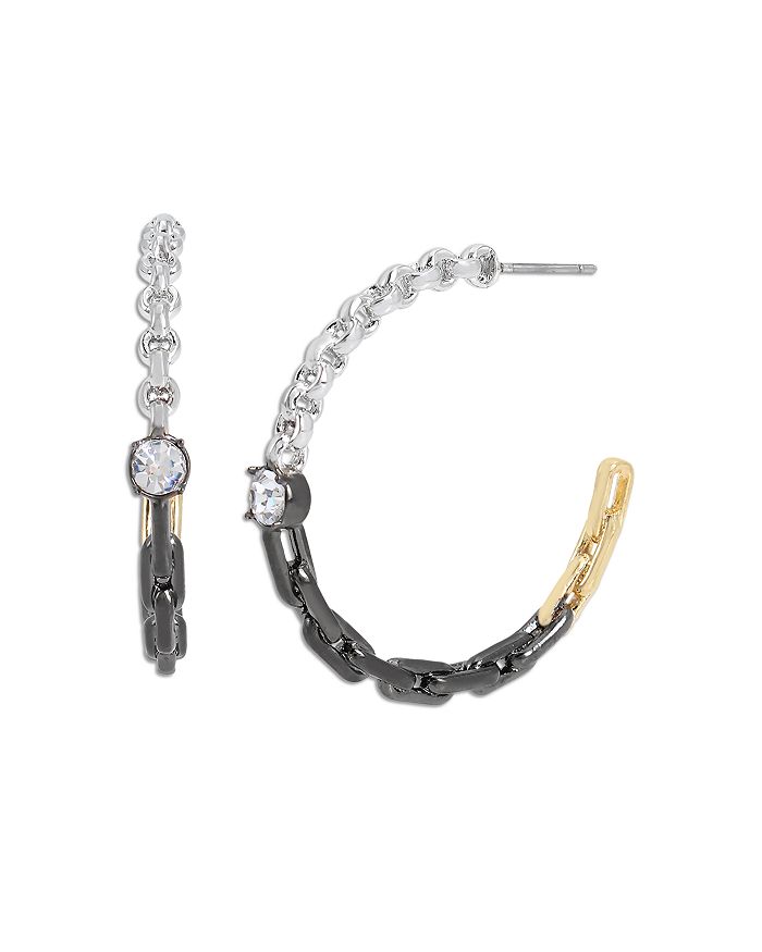 ALLSAINTS Crystal Mixed Frozen Chain Link Open Hoop Earrings ...