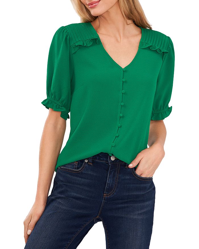 CeCe Pintuck Shoulder Button Front Top | Bloomingdale's