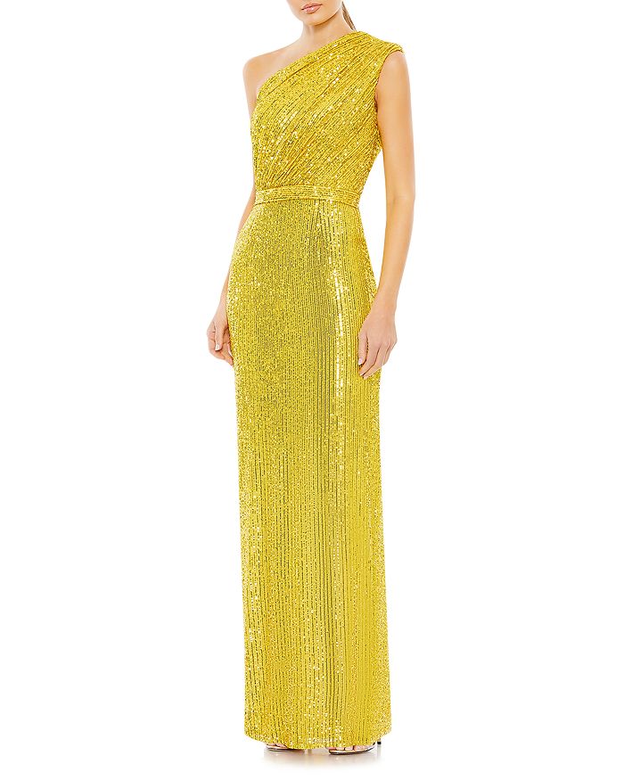 Mac Duggal Sequined Ruched One Shoulder Gown | Bloomingdale's