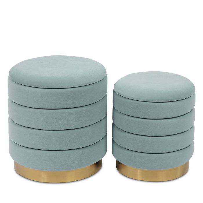TOV Furniture Saturn Sea Blue Velvet Storage Ottomans, Set of 2 ...