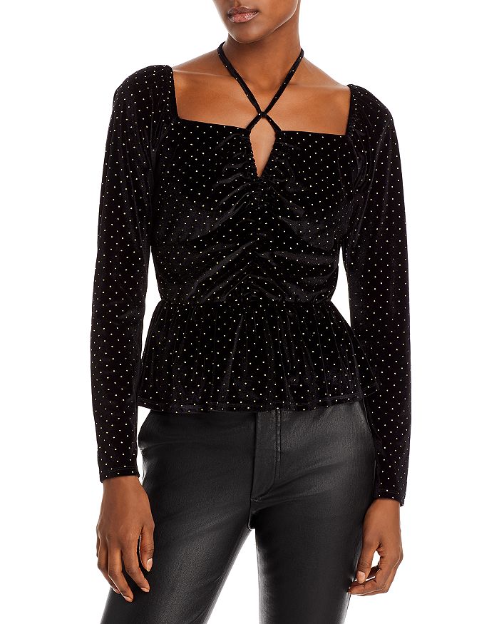 AQUA Ruched Square Neck Velour Halter Top - 100% Exclusive | Bloomingdale's