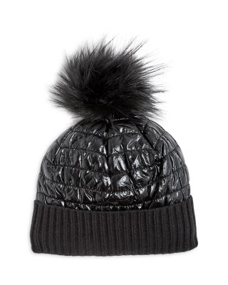 Surell Girls' Faux Fur Pom Pom Ribbed Hat - Big Kid | Bloomingdale's