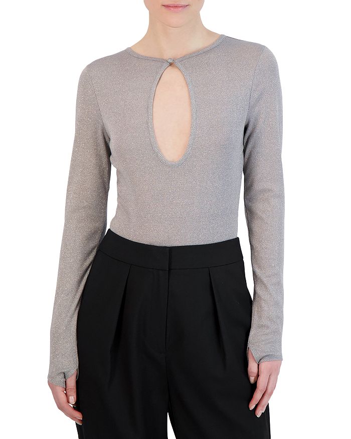 BCBGMAXAZRIA Metallic Ribbed Keyhole Bodysuit | Bloomingdale's