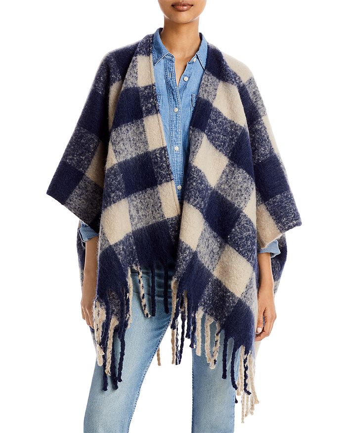 AQUA Buffalo Plaid Fringe Ruana - 100% Exclusive | Bloomingdale's