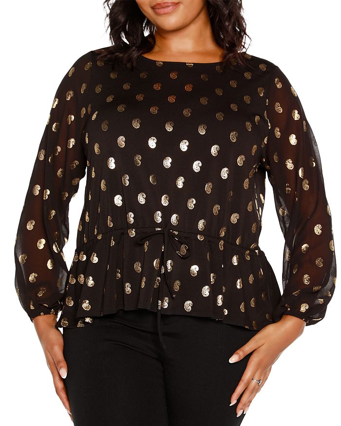 Belldini Plus Metallic Paisley Drawstring Top | Bloomingdale's