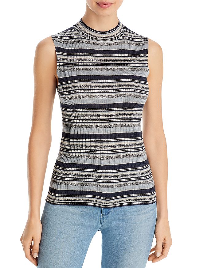 Theory Striped Mock Neck Shell | Bloomingdale's