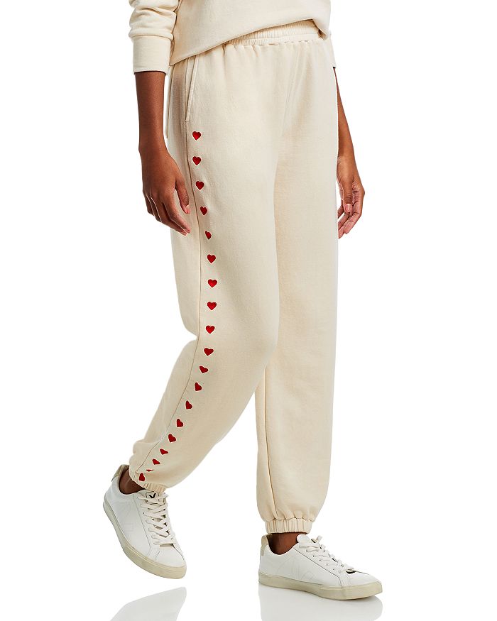 Monrow Heart Embroidered Supersoft Fleece Sweatpants | Bloomingdale's