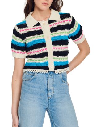 Sandro India Short Sleeve Collared Cardigan Sweater | Bloomingdale's