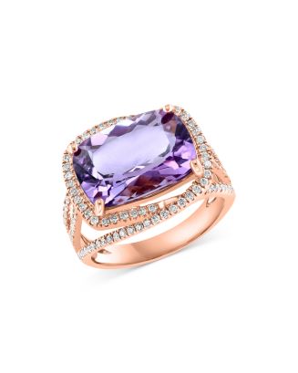 Bloomingdale's Fine Collection Pink Amethyst & Diamond Crossover Halo ...