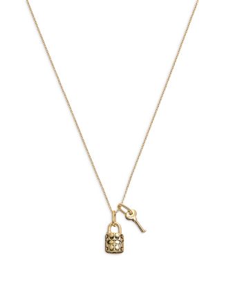 COACH Logo Padlock & Key Charm Necklace, 16" | Bloomingdale's