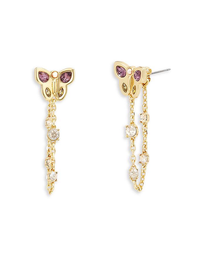 COACH Crystal Butterfly Chain Front to Back Earrings | Bloomingdale's