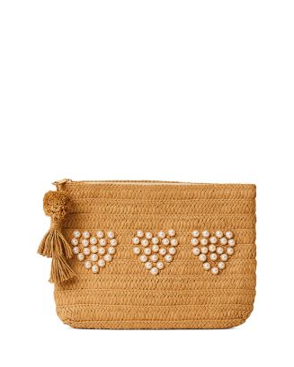 BTB Los Angeles 3 Hearts Small Straw Clutch | Bloomingdale's