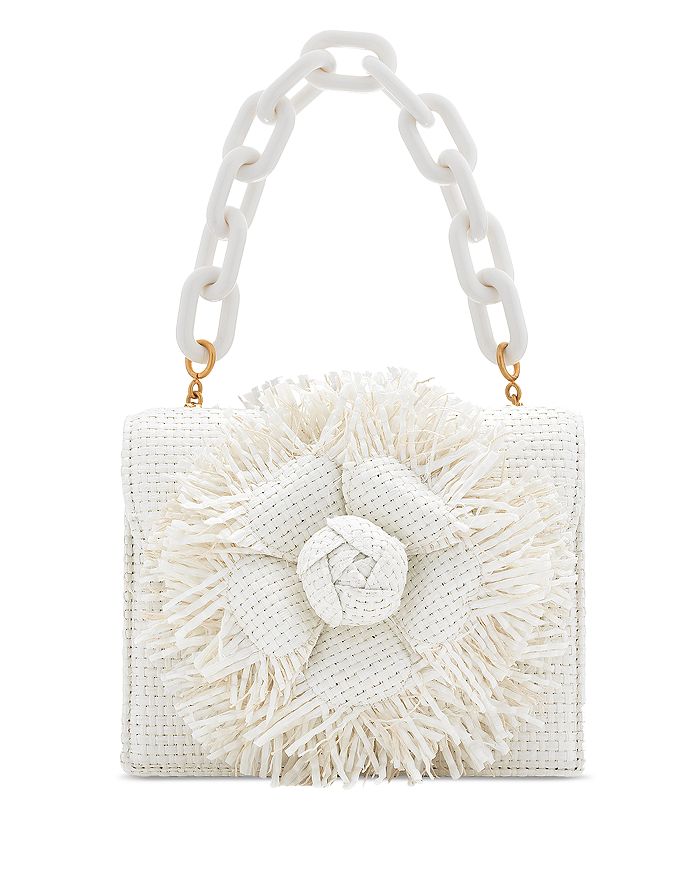 Oscar de la Renta Tro Woven Raffia Fringe Flower Mini Bag | Bloomingdale's