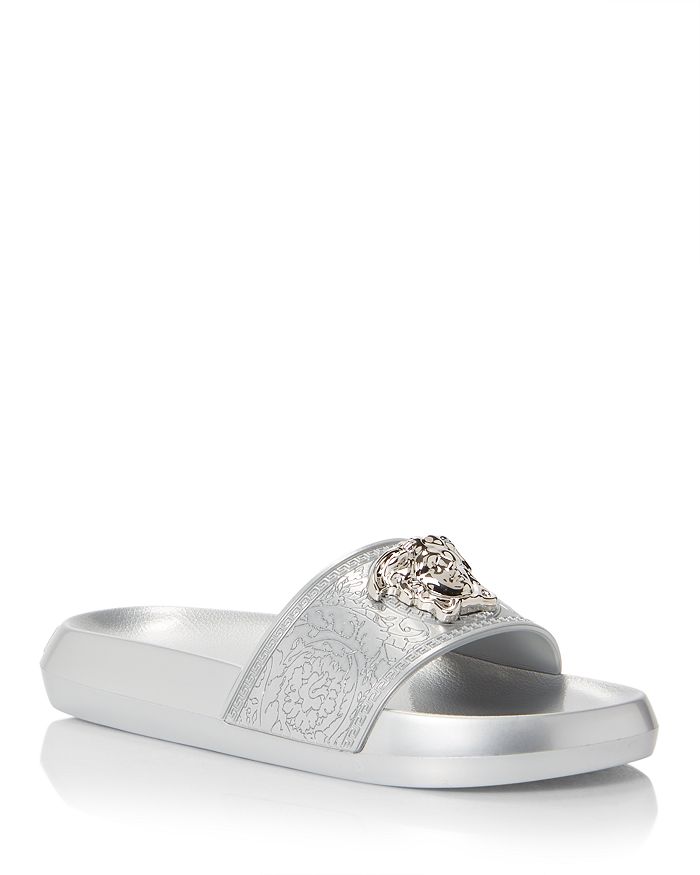 Versace Women's Embellished Logo Slide Sandals | Bloomingdale's