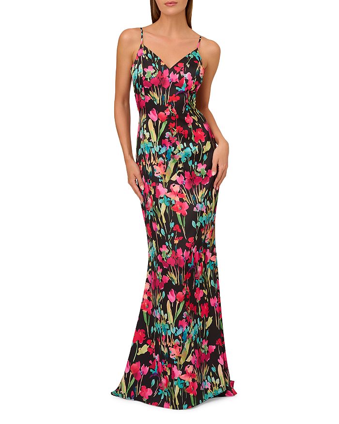 Liv Foster Printed Satin Long Dress | Bloomingdale's
