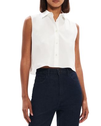 Theory Cropped Sleeveless Shirt | Bloomingdale's
