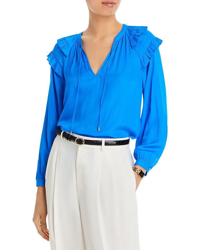 AQUA Ruffled V Neck Top - 100% Exclusive | Bloomingdale's
