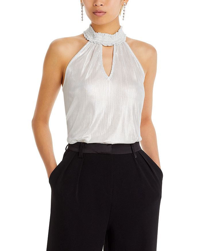 AQUA Keyhole Lamé Top - 100% Exclusive | Bloomingdale's
