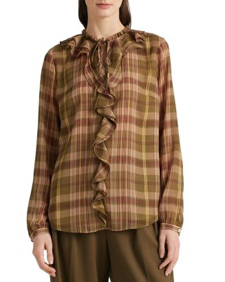 Ralph Lauren Ruffle Trim Tie Neck Top | Bloomingdale's