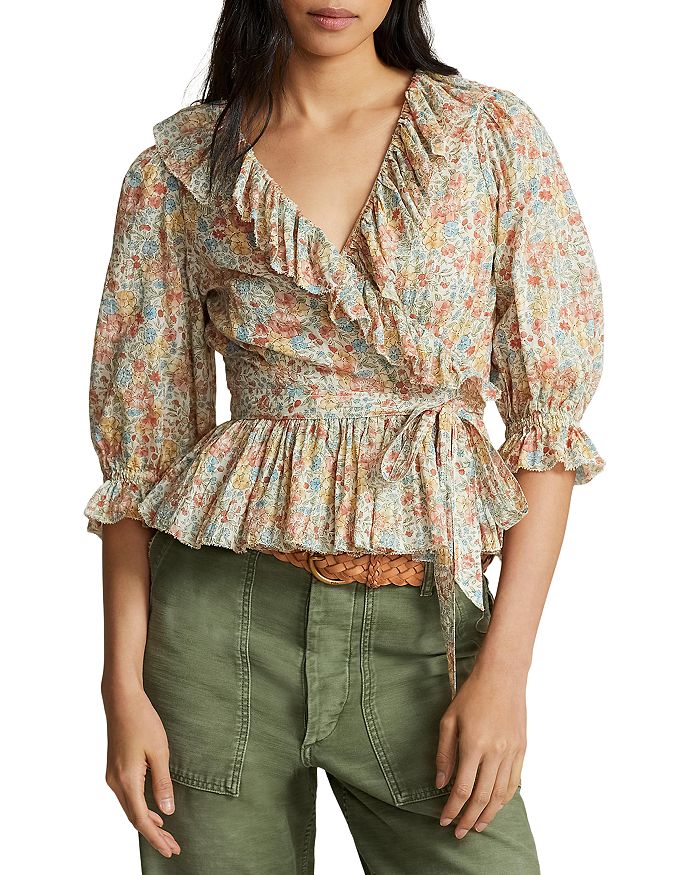 Ralph Lauren Cotton Floral Ruffled Wrap Top | Bloomingdale's