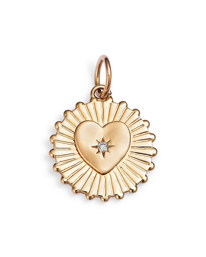 Moon & Meadow Charm Collection 14K Yellow Gold Diamond Heart Disc Charm ...