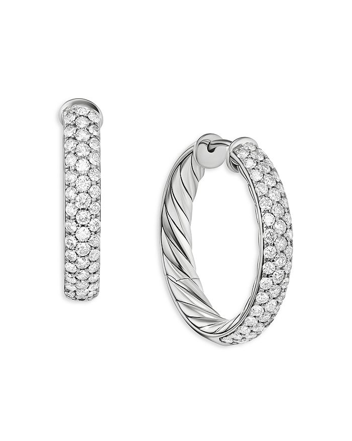 David Yurman Sculpted Cable Hoop Earrings in Sterling Silver with Pavé ...