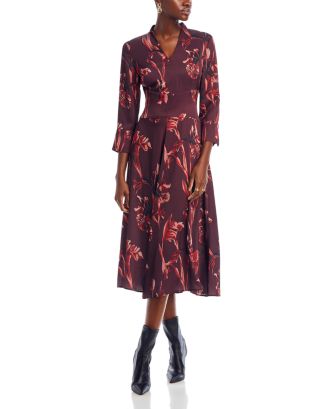 Misook Floral Inset Waist Crepe Midi Dress | Bloomingdale's