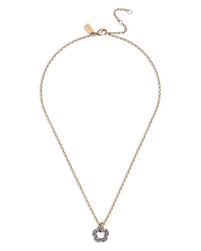 COACH Signature Pavé Tea Rose Pendant Necklace, 16" | Bloomingdale's