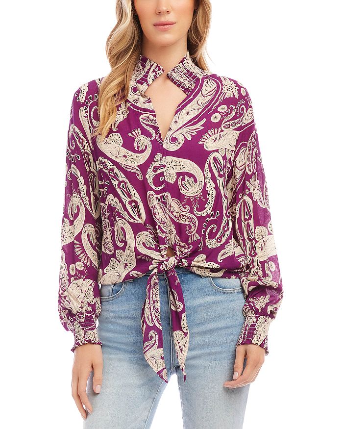 Karen Kane Smocked Tie Front Top | Bloomingdale's