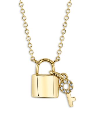 Moon & Meadow 14K Yellow Gold Diamond Lock & Key Pendant Necklace, 17 ...