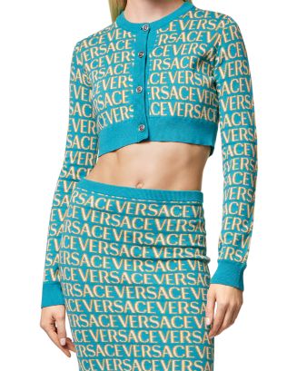 Versace All Over Logo Cropped Cardigan | Bloomingdale's