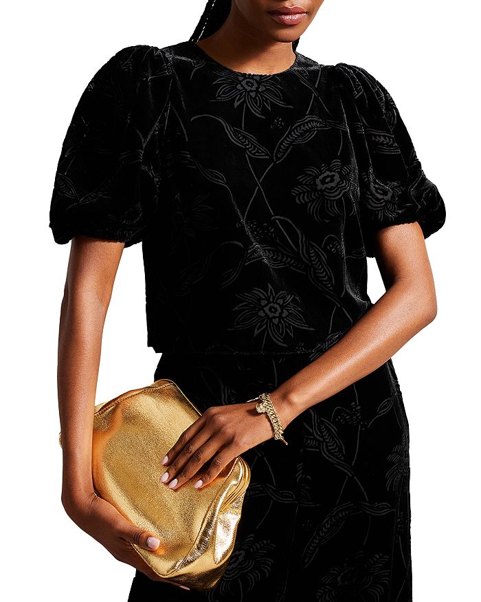 Ted Baker Bettiaa Velvet Devore Puff Sleeve Boxy Top | Bloomingdale's