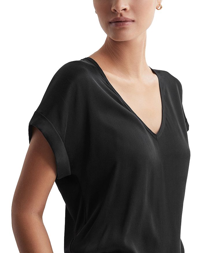 REISS Natalia V Neck Silk Front Tee | Bloomingdale's
