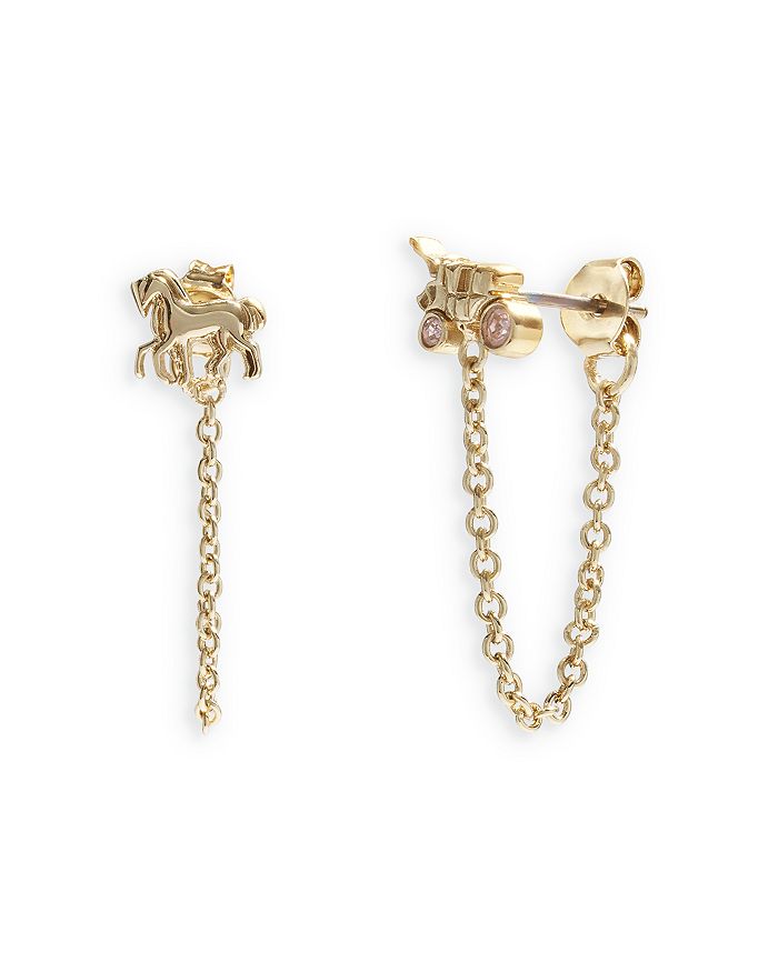 COACH Pavé Horse & Carriage Mismatch Front to Back Earrings in Gold ...