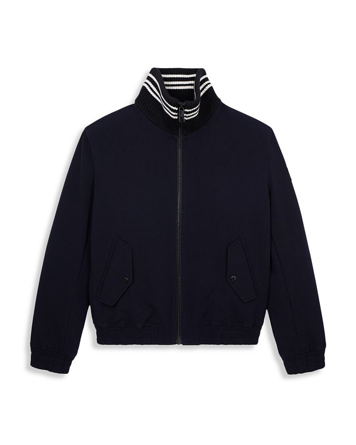 The Kooples Zip Front Striped Collar Jacket | Bloomingdale's