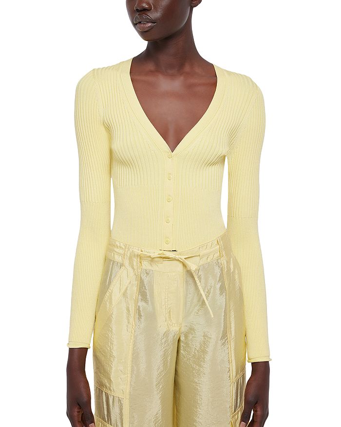 SIMKHAI Ailany Shrunken Cotton V Neck Cardigan Sweater | Bloomingdale's
