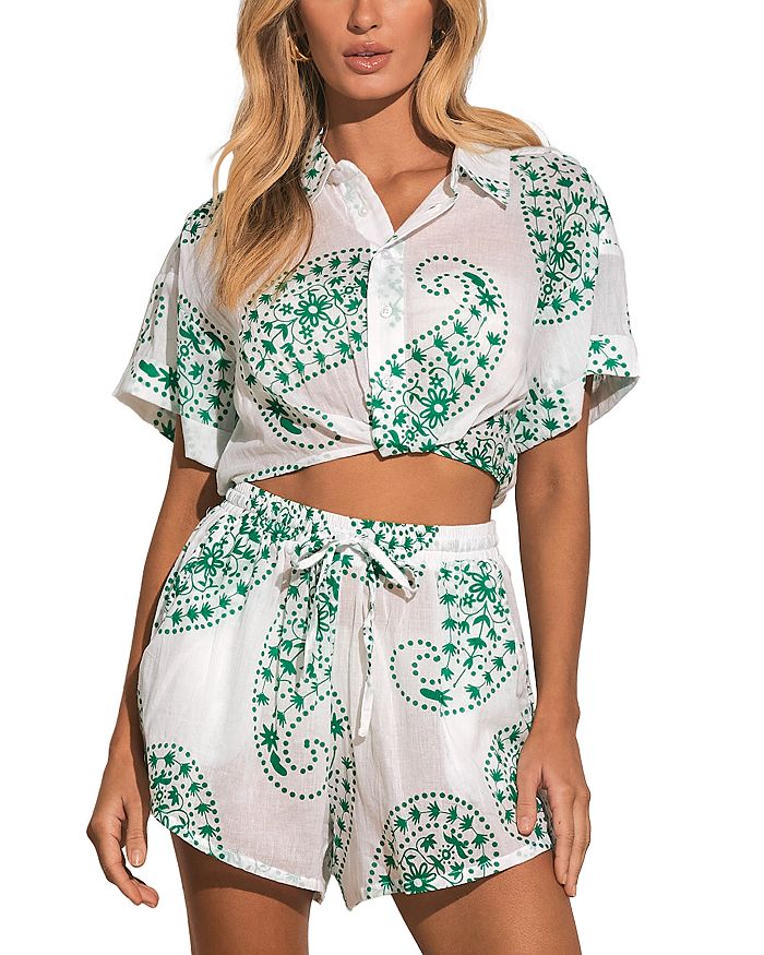 Elan Printed Button Front Swim Cover Up Shirt | Bloomingdale's