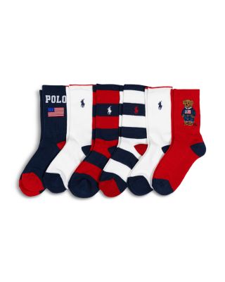 Ralph Lauren Polo Boys' Americana Bear Crew Socks, Pack of 6 - Little ...