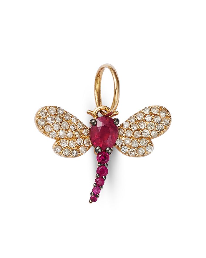 Nina Gilin 14K Yellow Gold Ruby and Diamond Dragonfly Charm ...