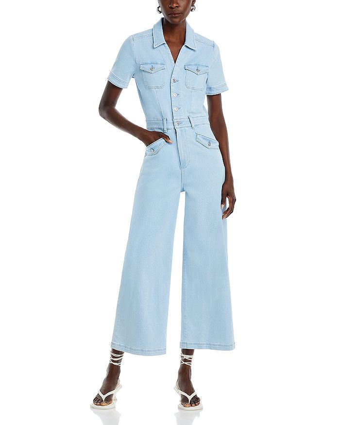 PAIGE Harper Denim Wide Leg Ankle Jumpsuit | Bloomingdale's