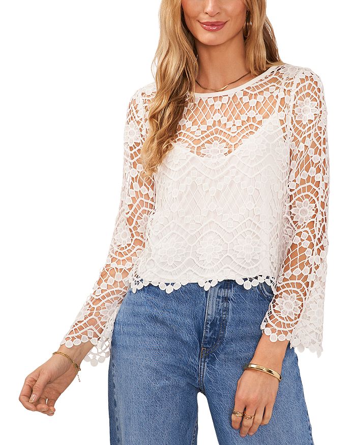 VINCE CAMUTO Crocheted Flare Sleeve Top | Bloomingdale's