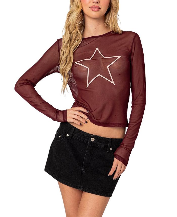 Edikted Stargaze Sheer Mesh Top | Bloomingdale's