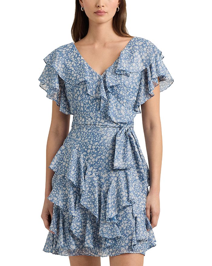 Ralph Lauren Printed V Neck Ruffle Dress | Bloomingdale's