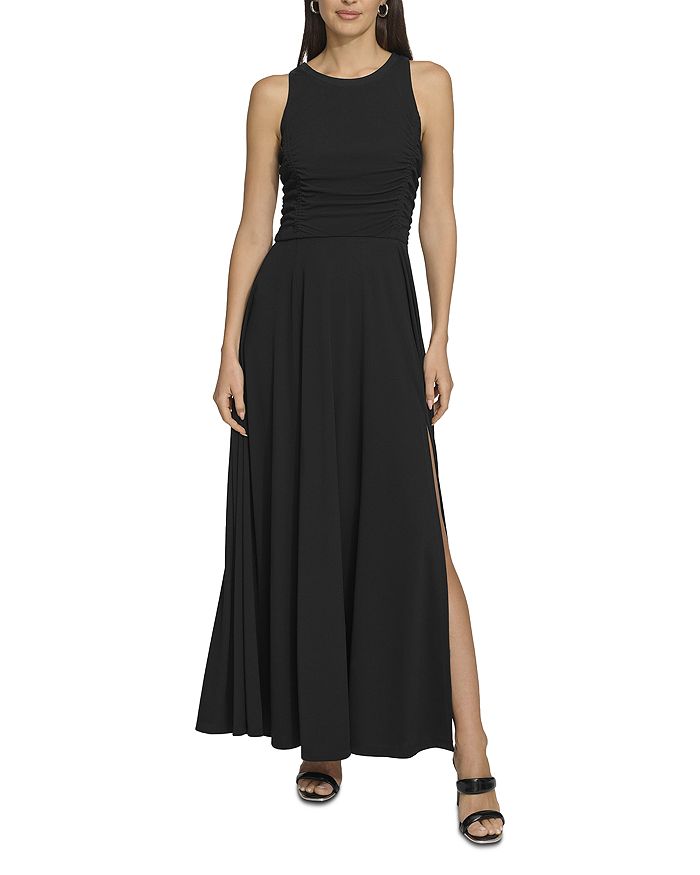 DKNY Round Neck Ruched Side Slit Dress | Bloomingdale's
