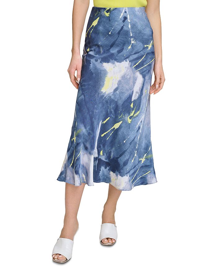 DKNY Printed Satin Midi Skirt | Bloomingdale's