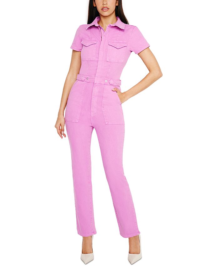 Good American Fit For Success Denim Straight Leg Jumpsuit | Bloomingdale's