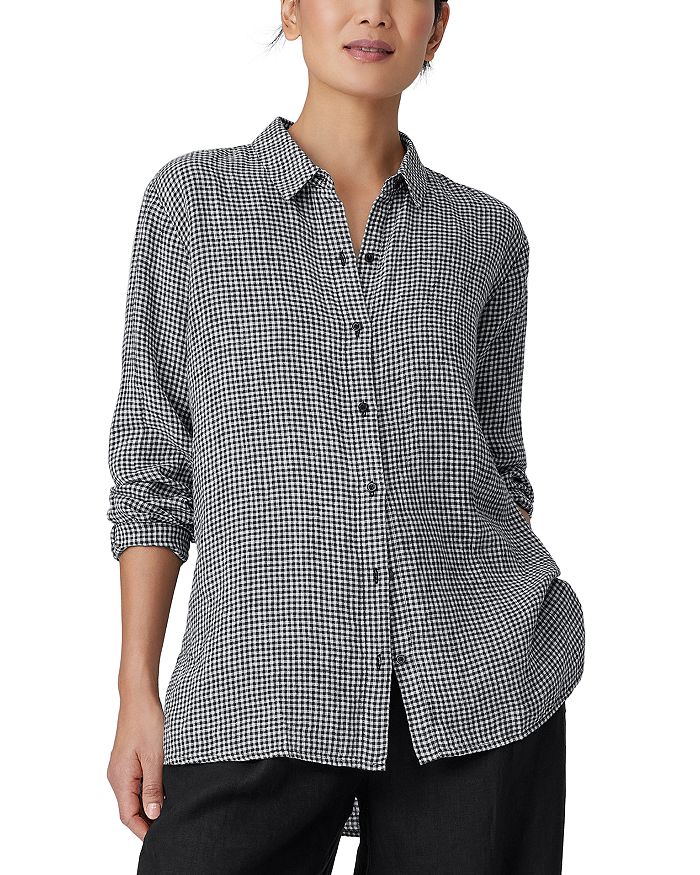 Eileen Fisher Button Front Gingham Linen Shirt | Bloomingdale's