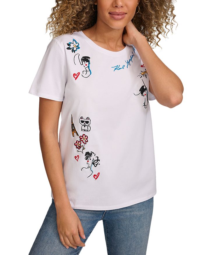 KARL LAGERFELD PARIS Whimsy Embroidered Logo Tee | Bloomingdale's